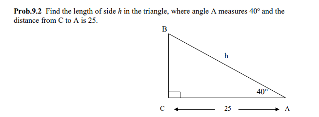 Solved Prob.9.2 Find the length of side h in the triangle, | Chegg.com