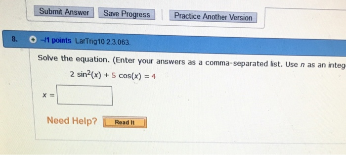 Solved Submit Answer Save Progress Practice Another Version | Chegg.com
