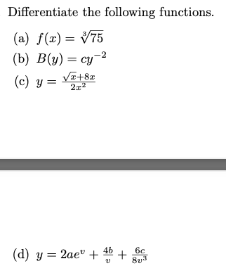 Solved Differentiate the following functions. (a) f(x)=375 | Chegg.com