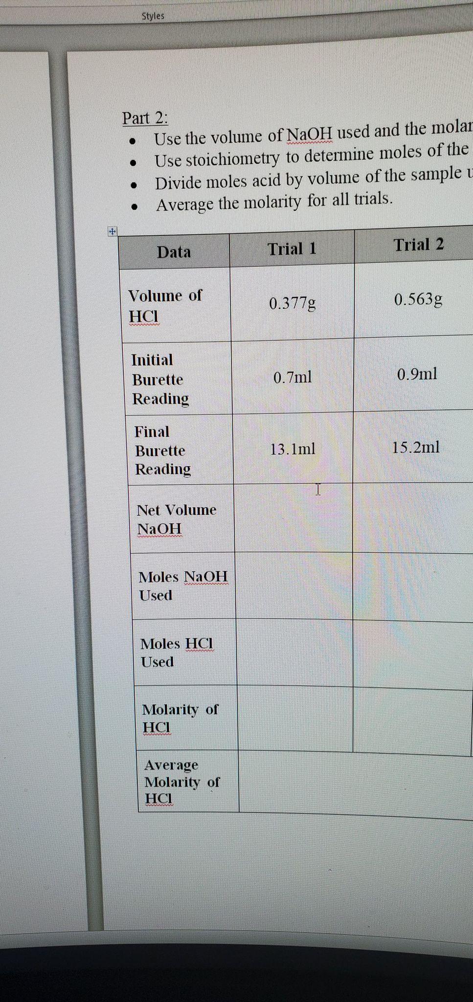 Solved How do I solve for Moles of KHP used, Moles NaOH | Chegg.com
