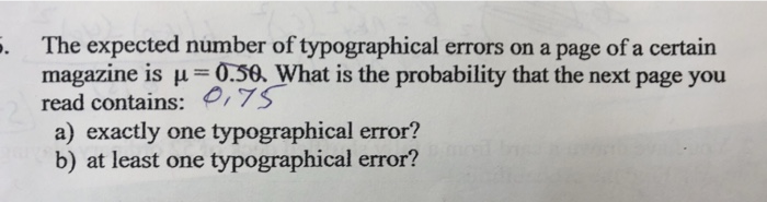 Solved The expected number of typographical errors on a page | Chegg.com