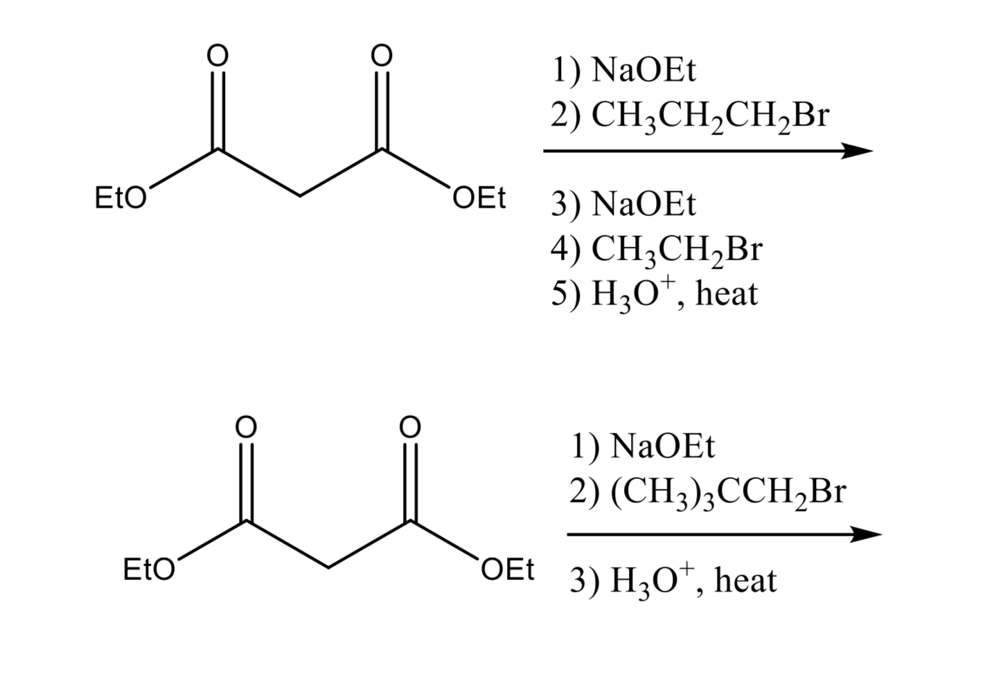 Solved 1) NaOEt 2) CH3CH2CH Br Eto OEU 3) NaOEt 4) CH3CH2Br | Chegg.com