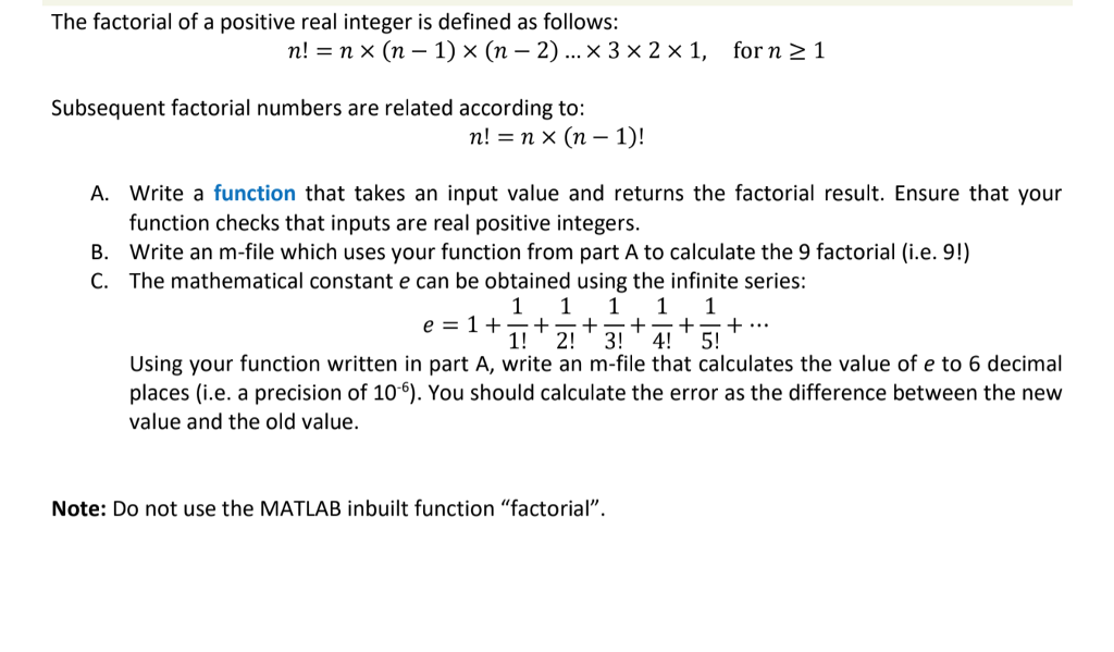 Solved The factorial of a positive real integer is defined | Chegg.com
