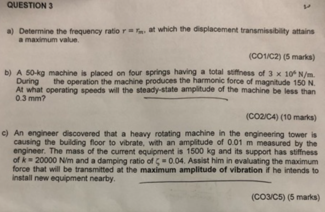 Solved a) Determine the frequency ratio r=rm, at which the | Chegg.com