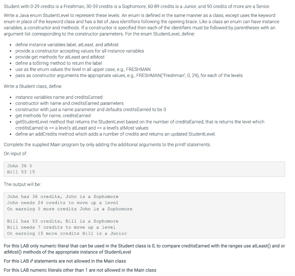 Solved Student with 0-29 credits is a Freshman, 30-59 | Chegg.com