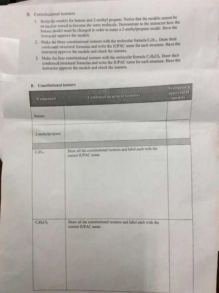 Solved B. Constitutional isomers Build the models for butane | Chegg.com