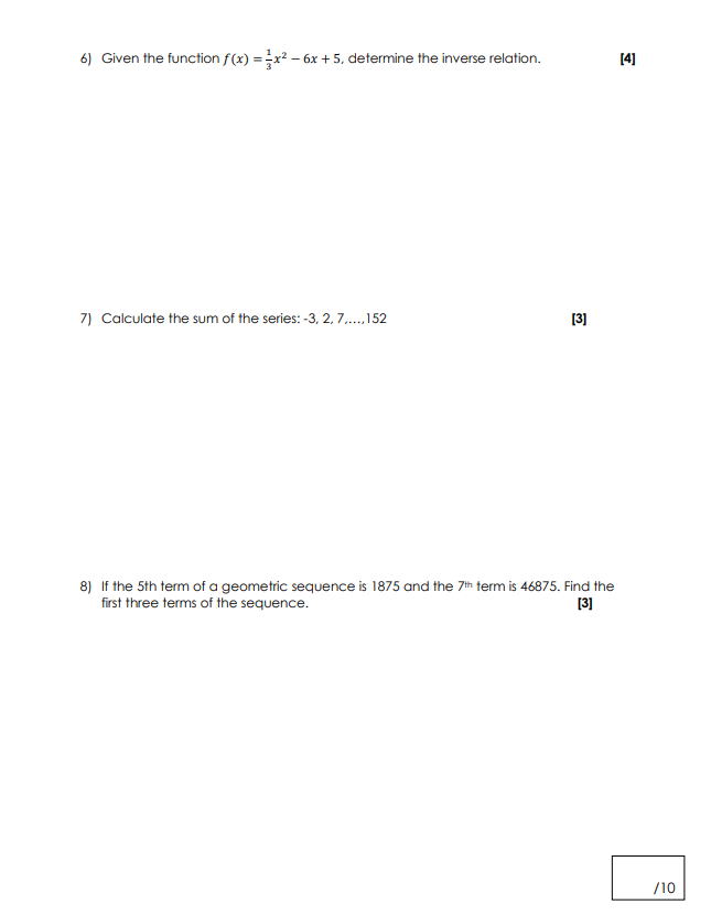 Solved 6) Given the function \\( f(x)=\\frac{1}{3} x^{2}-6 | Chegg.com