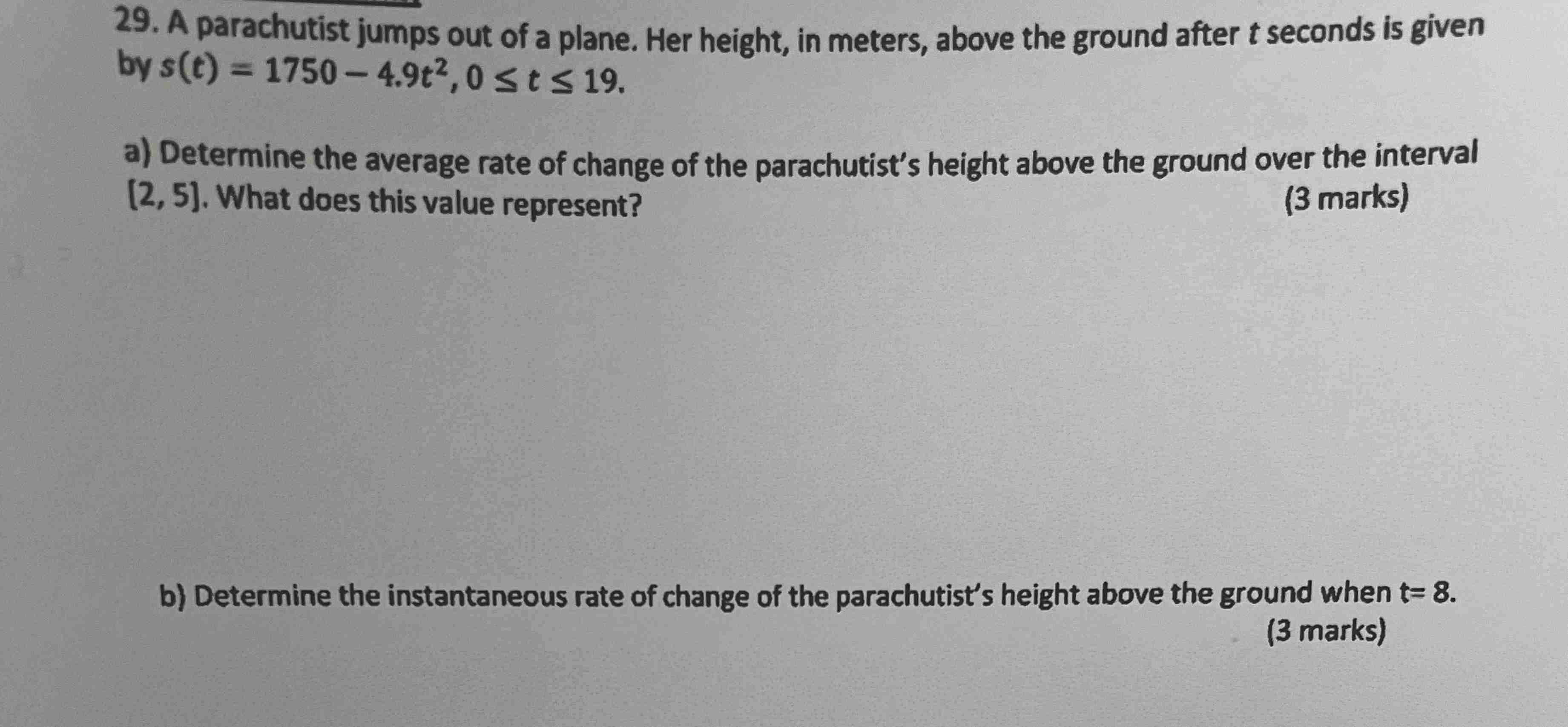 Solved A parachutist jumps out of a plane. Her height, in | Chegg.com