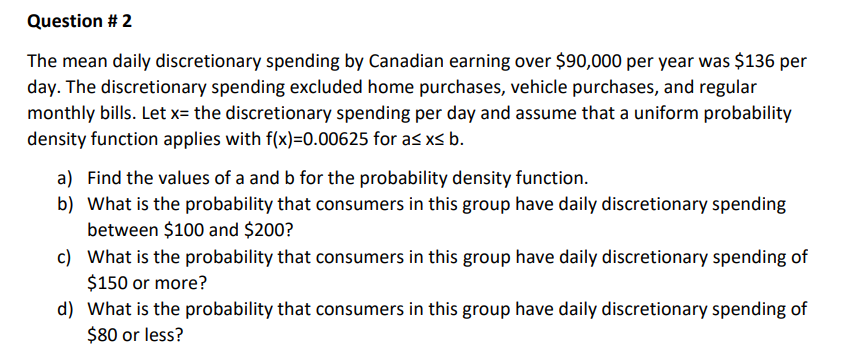 Solved The mean daily discretionary spending by Canadian | Chegg.com