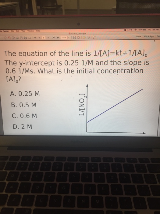 Solved The equation of the line is 1/[A] = kt + 1/[A]_0 The | Chegg.com
