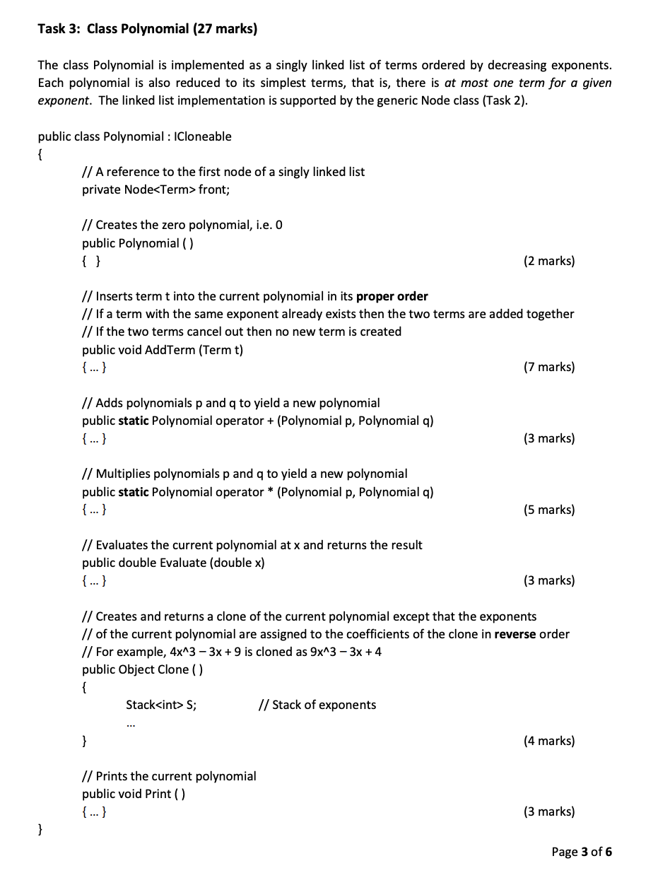 Solved 3: Class Polynomial (27 marks) lass Polynomial is | Chegg.com Solved 3: Class Polynomial (27 marks) lass Polynomial is | Chegg.com