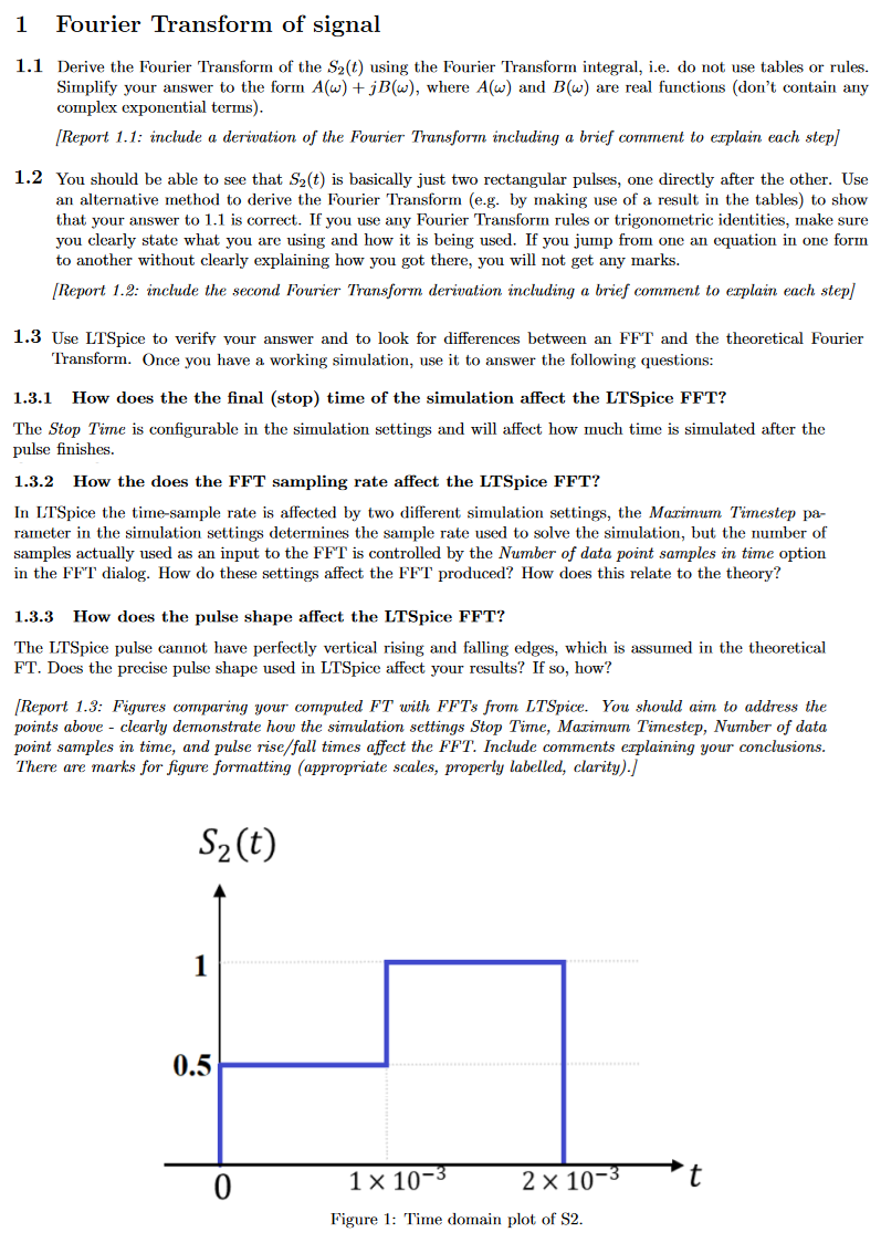 Solved 1.1 Derive the Fourier Transform of the S2(t) using | Chegg.com