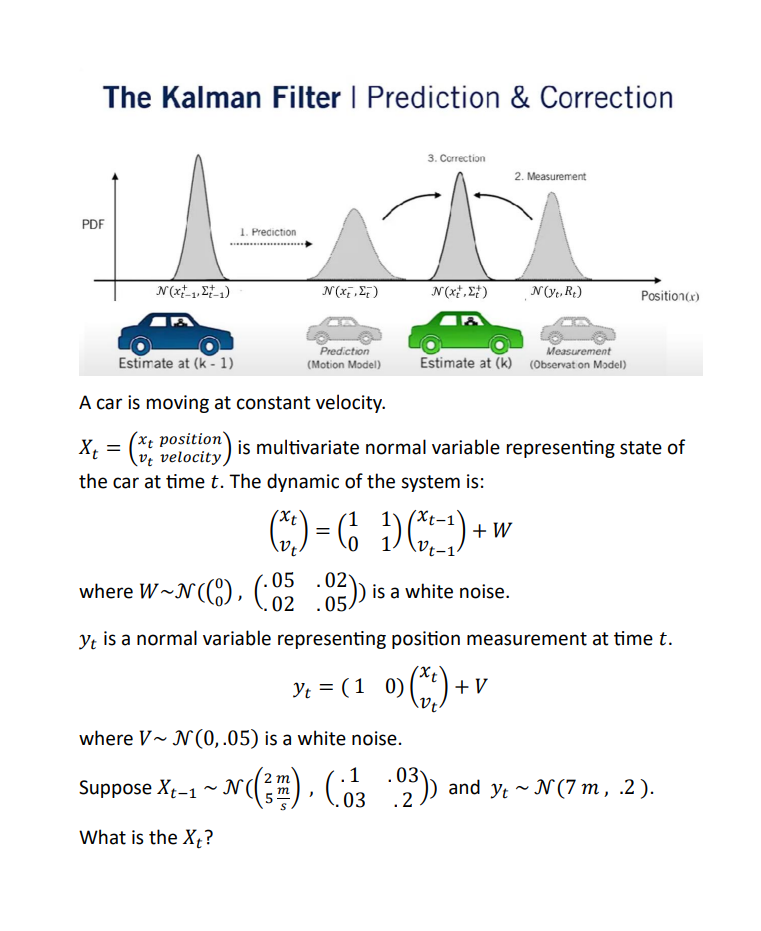 Solved The Kalman Filter | ﻿Prediction & CorrectionA car is | Chegg.com