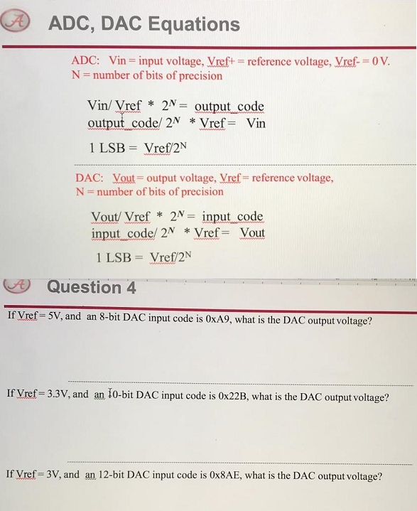 Solved A ADC, DAC Equations ADC: Vin = input voltage, Vreft | Chegg.com