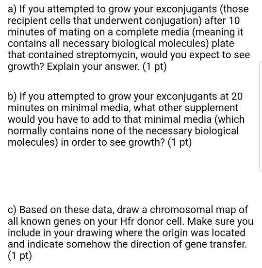 Solved 2. You've run an interrupted mating conjugation | Chegg.com