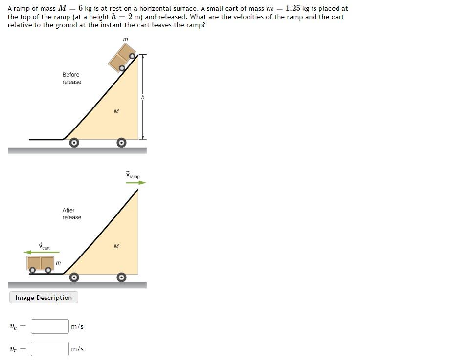 Solved A ramp of mass M=6 kg is at rest on a horizontal | Chegg.com