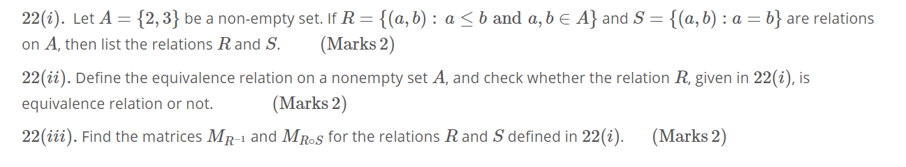 Solved 22(i). Let A = {2,3} be a non-empty set. If R= | Chegg.com