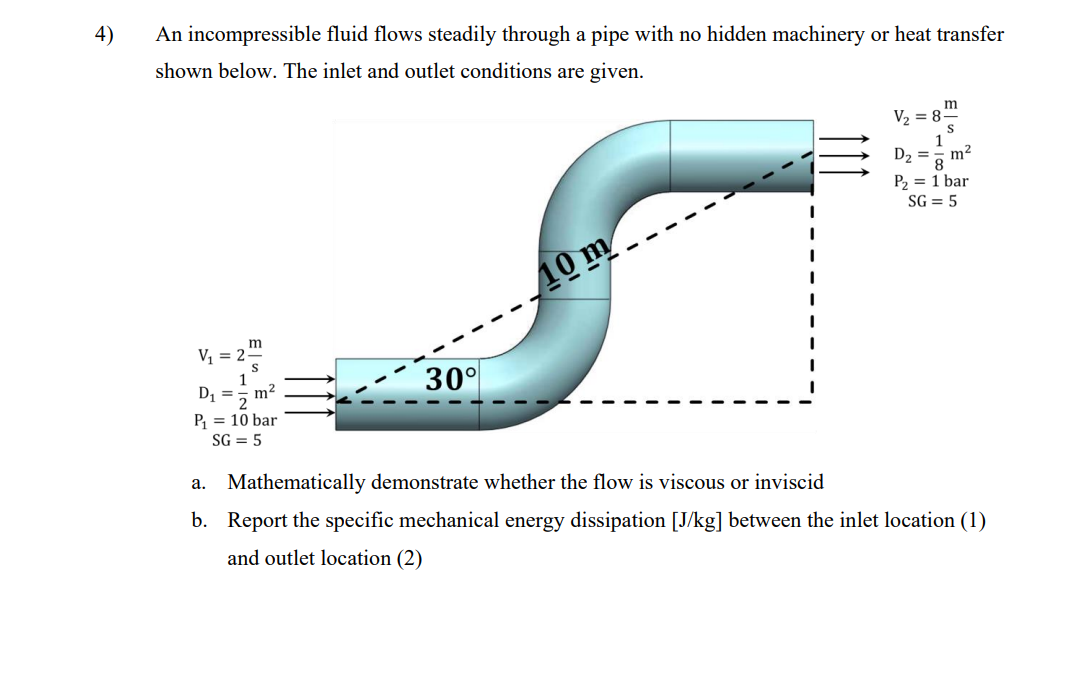 Solved An incompressible fluid flows steadily through a pipe | Chegg.com