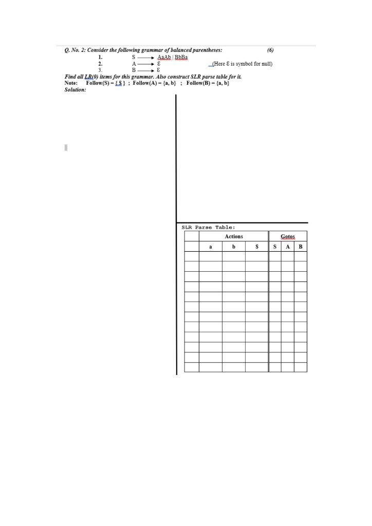 Solved Q. No. 2: Consider the following grammar of balanced | Chegg.com