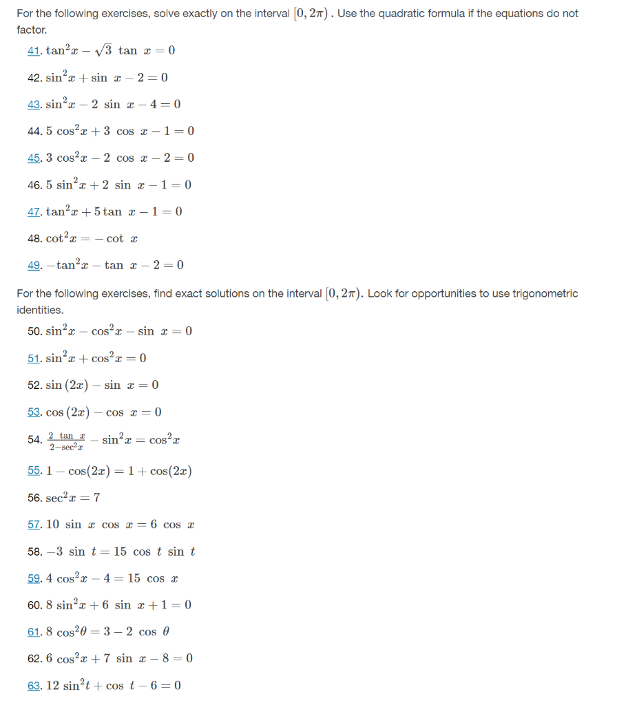 Solved For the following exercises, solve exactly on the | Chegg.com