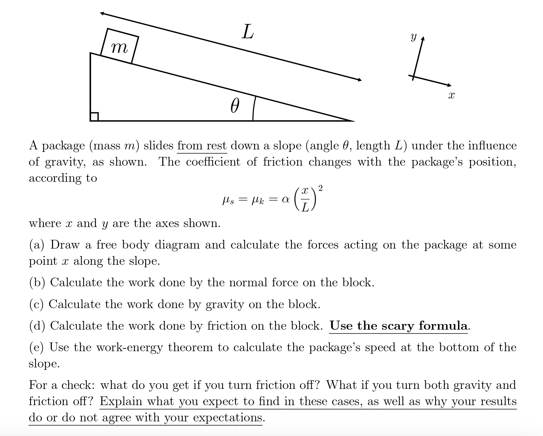 Solved A package (mass m ) slides from rest down a slope | Chegg.com