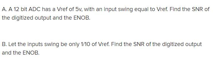 Solved A. A 12 bit ADC has a Vref of 5v, with an input swing | Chegg.com