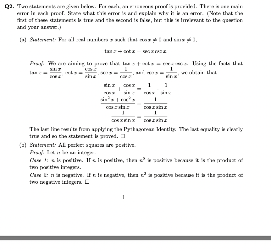 Solved Two statements are given below. For each, an | Chegg.com