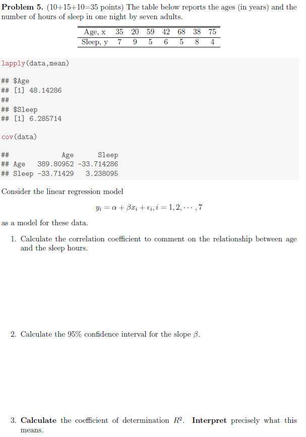 Solved Problem 5. (10+15+10-35 points) The table below | Chegg.com
