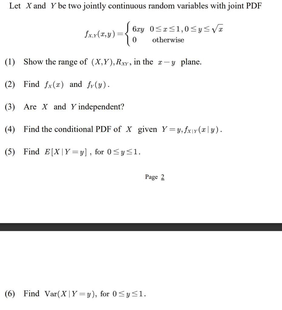 Solved Let X and Y be two jointly continuous random | Chegg.com