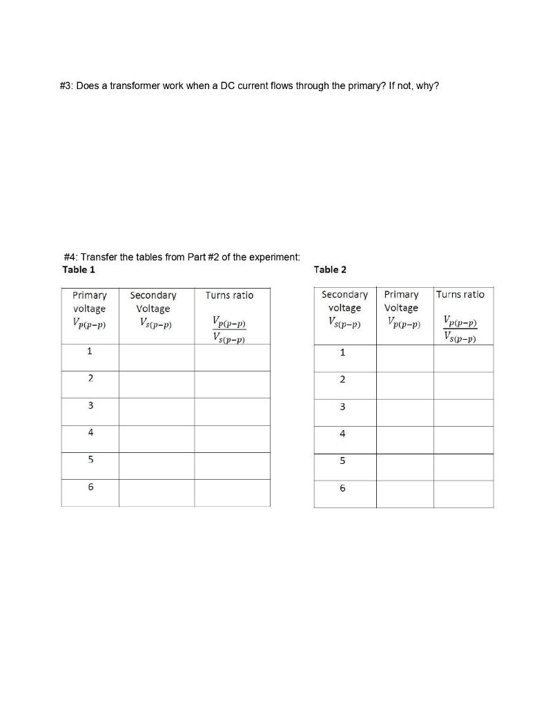 Solved Part 2: Calculating the Turns Ratio 1. Complete the | Chegg.com