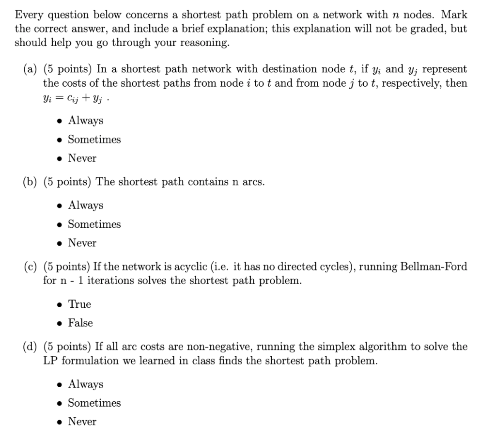 Every question below concerns a shortest path problem | Chegg.com