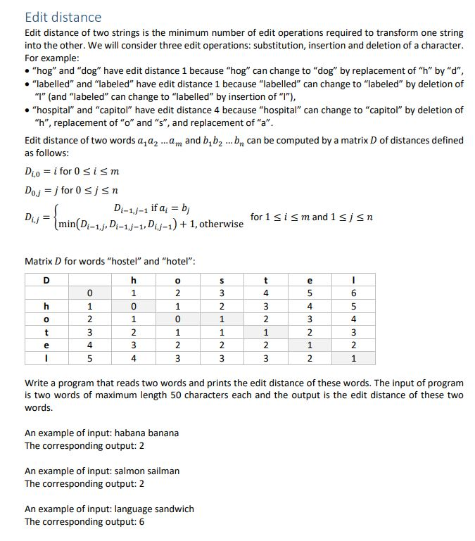 Solved Edit distance Edit distance of two strings is the | Chegg.com