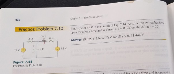 Solved 276 Chapter 7 Frst-Order Circuits Practice Problem | Chegg.com