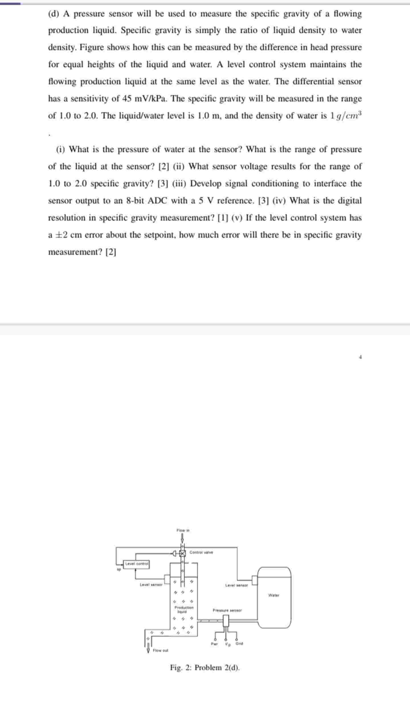 Solved (d) ﻿A pressure sensor will be used to measure the | Chegg.com