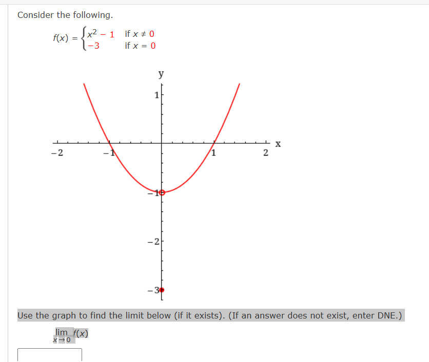 Solved Consider the following. f(x)={x2−1−3 if x =0 if x=0 | Chegg.com