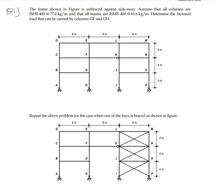 QI The frame shown in Figure is unbraced against | Chegg.com
