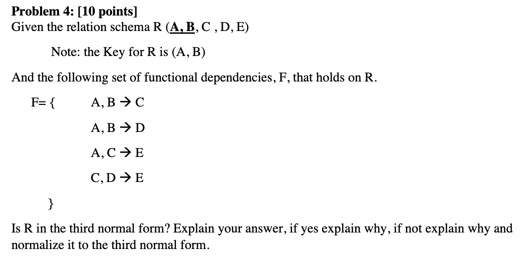 Solved Problem 4: [10 points] Given the relation schema | Chegg.com