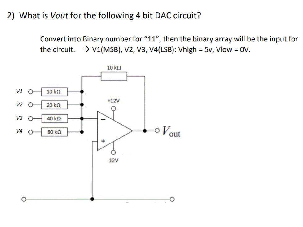 Solved 2) What is Vout for the following 4 bit DAC circuit? | Chegg.com