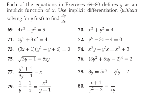 Solved Each of the equations in Exercises 69-80 defines y as | Chegg.com
