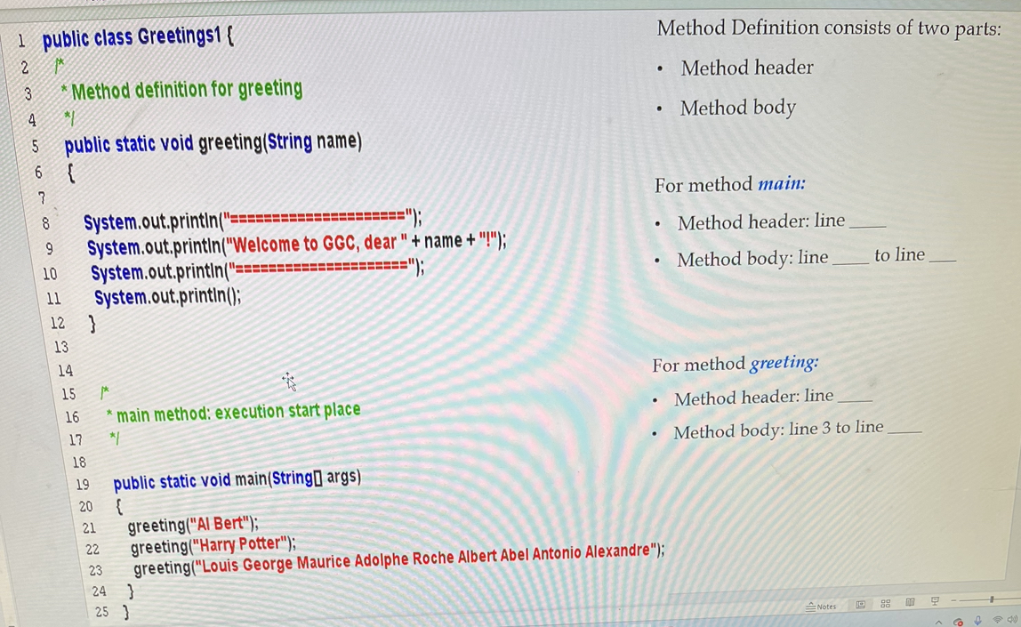 Solved public class Greetings1 \{ * Method definition for | Chegg.com