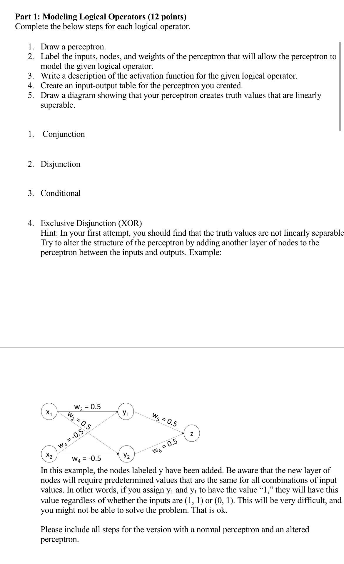 Solved Part 1: Modeling Logical Operators (12 points) | Chegg.com