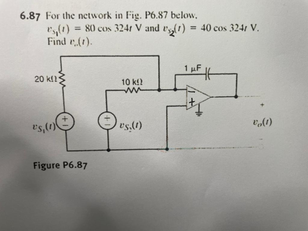 Solved 6.87 For the network in Fig. P6.87 below. vs, (1) = | Chegg.com