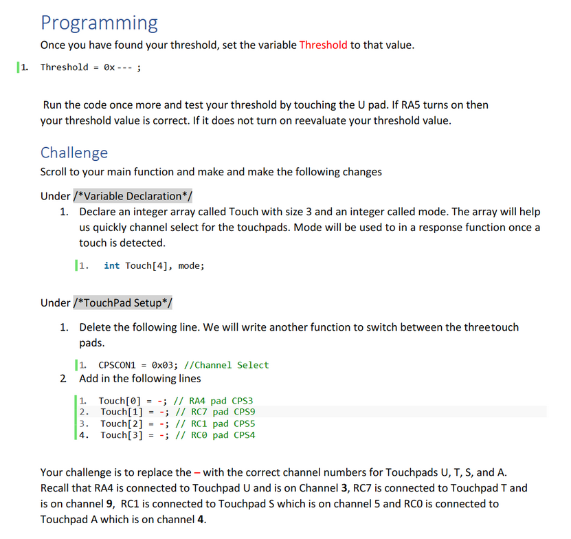 Programming Once you have found your threshold, set | Chegg.com