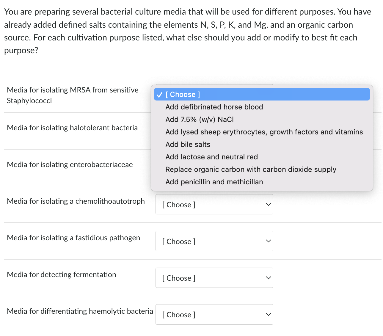 Solved You are preparing several bacterial culture media | Chegg.com