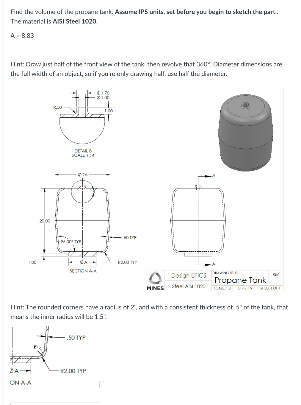 Solved Find the volume of the propane tank. Assume IPS | Chegg.com