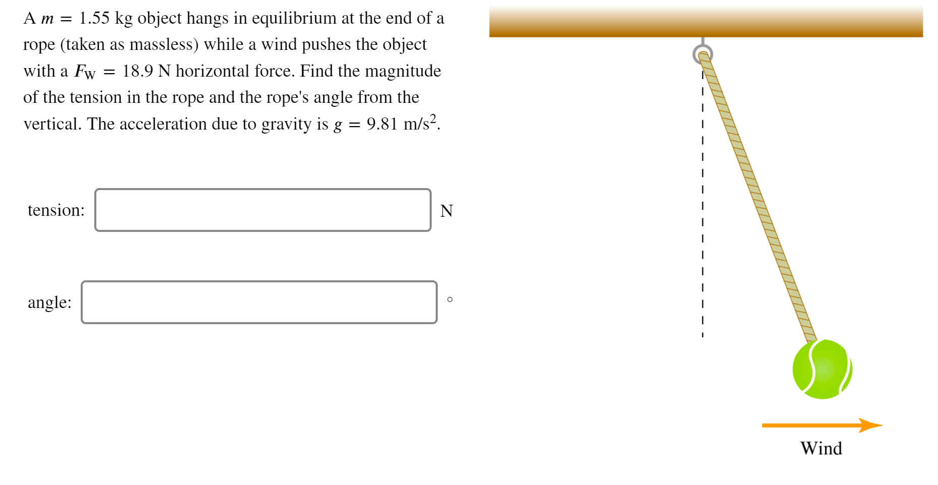 Solved Am = 1.55 kg object hangs in equilibrium at the end | Chegg.com