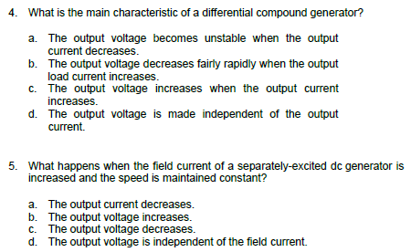 Solved 1. What effect does decreasing the field current have | Chegg.com