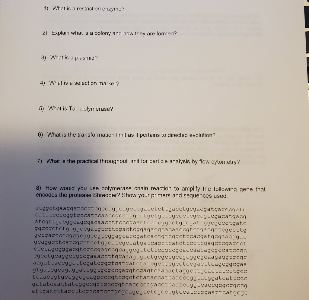 Solved 1) What is a restriction enzyme? 2) Explain what is a | Chegg.com