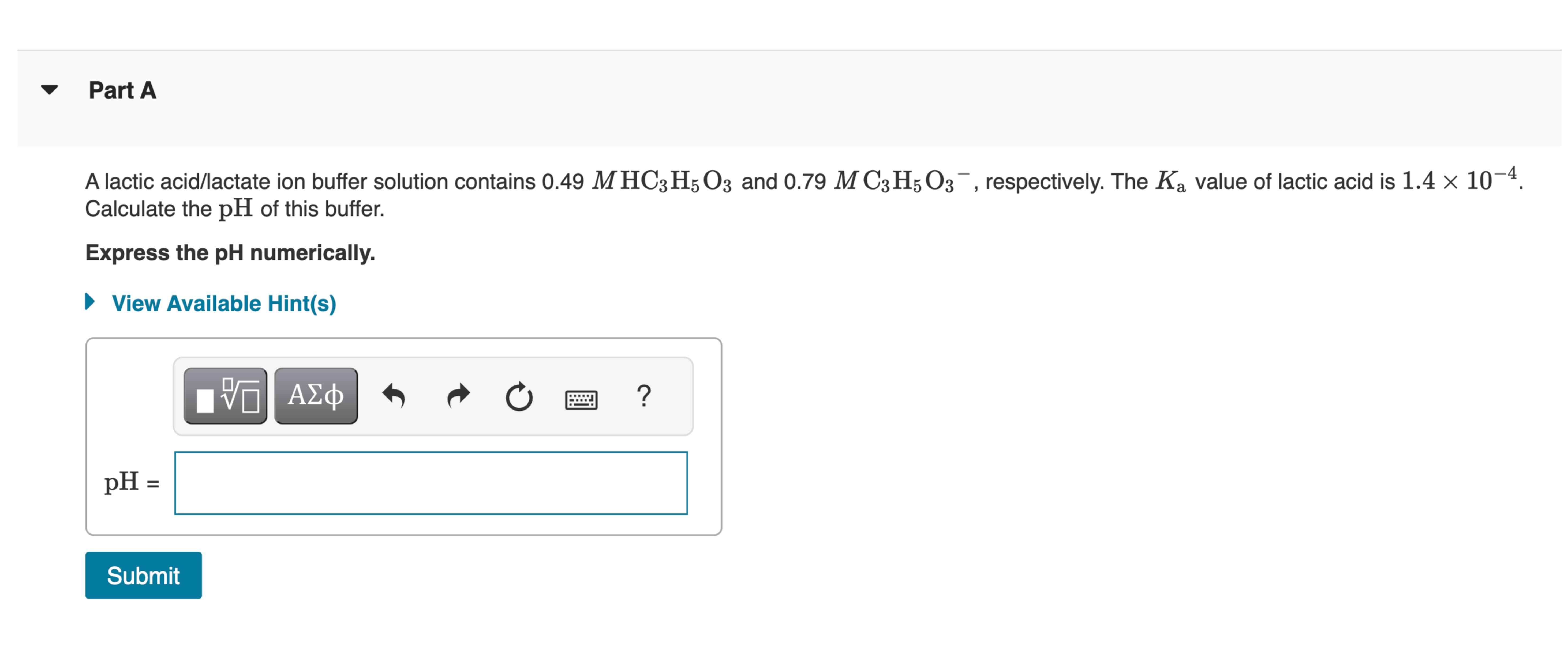 Solved Part AA lactic acid/lactate ion buffer solution | Chegg.com