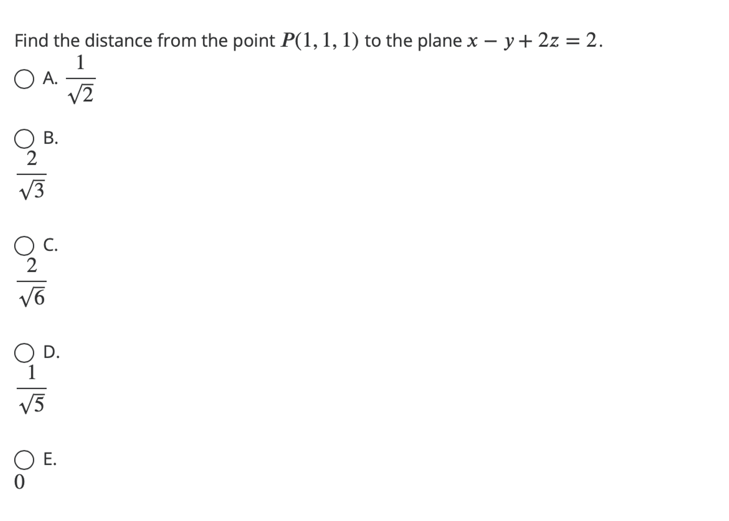 Solved Find the distance from the point P(1,1,1) ﻿to the | Chegg.com